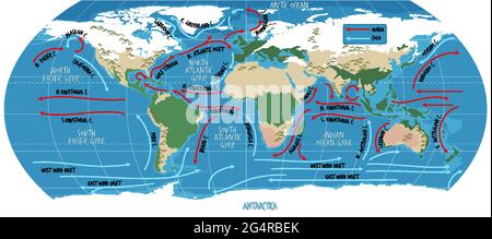 The ocean current world map with names illustration Stock Vector Image ...