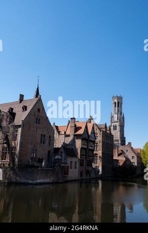 27 April 2021, Bruges, Belgium, walking on medieval Bruges streets in ...