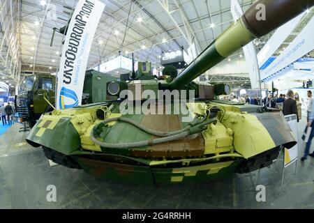 New made in Ukraine tank Oplot, exhibition hall. June 15, 2021. Kyiv ...