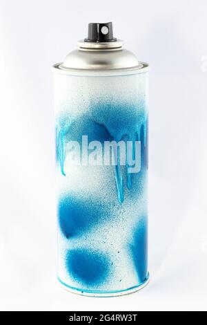Blue Spray Paint Can on White Background - Close-Up Shot Stock Photo ...