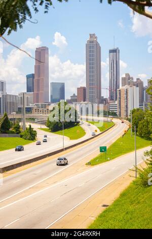 cityscape of Atlanta building taken from famous viewpoint on bridge ...