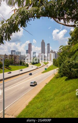 cityscape of Atlanta building taken from famous viewpoint on bridge ...