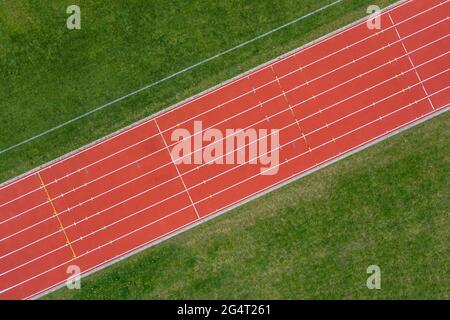 Aerial view of Running track start line with number in top view Stock ...
