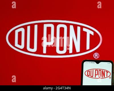 In this photo illustration a DuPont logo seen displayed on a smartphone ...