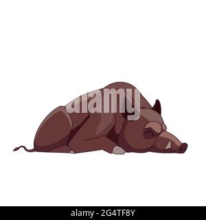 Wild boar dead or sleeping. Cartoon character of an adult mammal animal ...