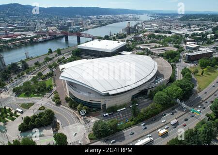 An aerial view of the Moda Center, Tuesday, June 22, 2021, in Portland ...