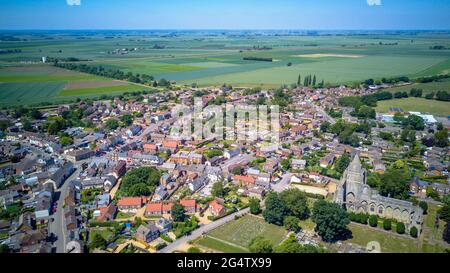 River Welland and Crowland water tower, west of Crowland, Lincolnshire ...