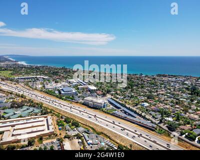 Aerial view San Diego interchange and Century Freeway traffic in Los ...