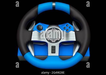 Realistic leather steering wheel isolated on a black background Stock ...