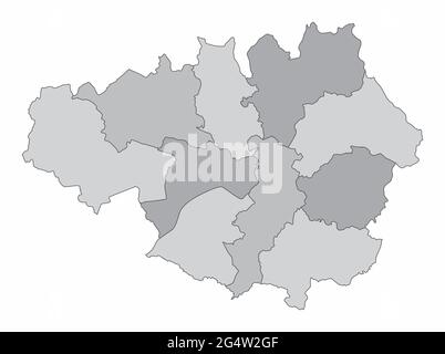 Greater Manchester County, administrative grayscale map isolated on ...