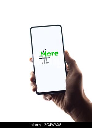 More4 logo on phone screen stock image Stock Photo - Alamy