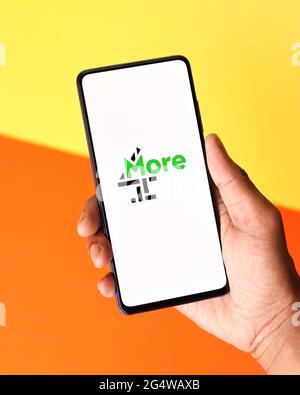 More4 logo on phone screen stock image Stock Photo - Alamy