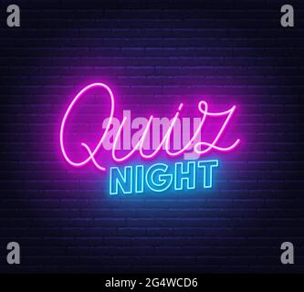 Quiz neon sign. Glowing neon lettering Quiz template Stock Vector Image ...