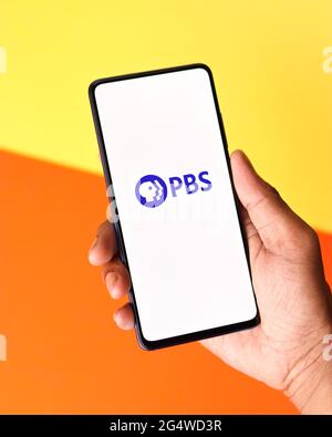 PBS tv logo on phone screen stock image Stock Photo - Alamy