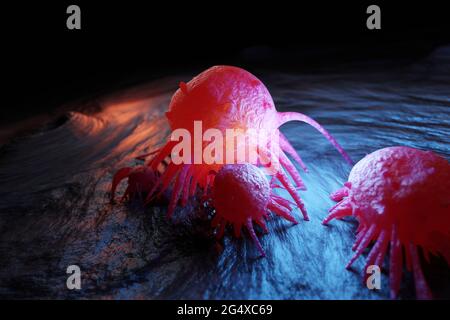 Human body with cancer cells spreading and growing through the body via ...