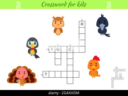 Words search puzzle game of birds animals for preschool kids activity ...