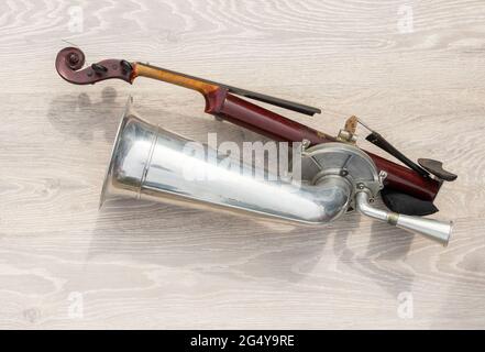 A Stroh violin or phonofiddle or stroviol musical recording instrument ...