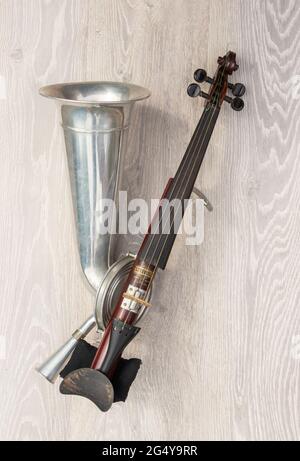 A Stroh violin or phonofiddle or stroviol musical recording instrument ...