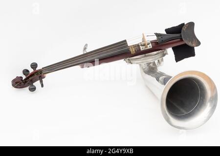 A Stroh violin or phonofiddle or stroviol musical recording instrument ...