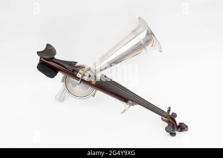 A Stroh violin or phonofiddle or stroviol musical recording instrument ...
