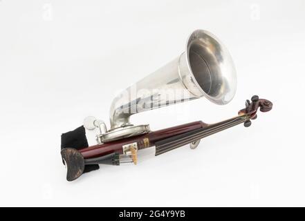A Stroh violin or phonofiddle or stroviol musical recording instrument ...