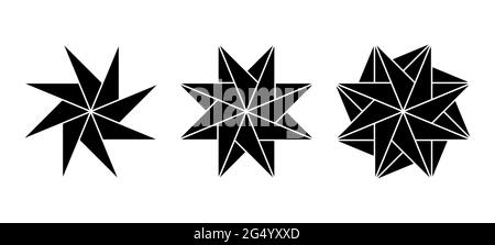 Three pinwheel shaped eight-pointed stars. Geometric patterns that ...