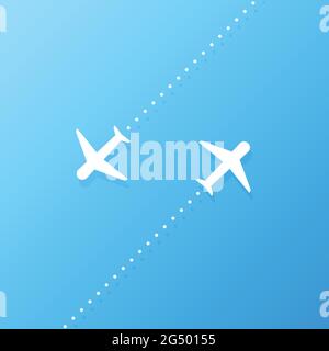 Two airplanes flying in blue sky background illustration Stock Vector ...