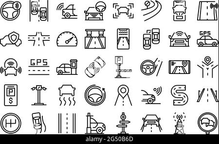Road sensors icons set outline vector. Safety traffic. System control ...