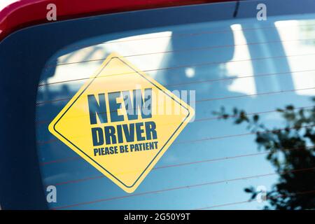 New Driver Attention Warning. Novice Car Safety Stock Photo - Alamy