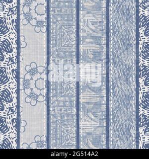 Shabby chic french grey blue linen patchwork stripe. Grunge washed out ...