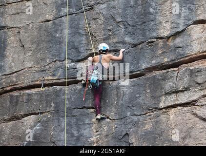 Rock climbing at Llanymynech Rock Nature Reserve, Wales, June 2021 ...