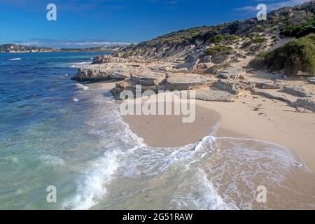 The beach at Henrietta Rocks on Rottnest Island, Western Australia ...
