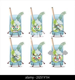 Gin tonic cartoon character with various types of business emoticons ...