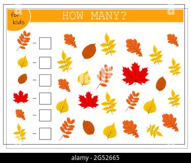 count how many autumn leaves are in the picture-rebus for children ...