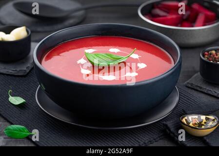 Beetroot creamy soup Stock Photo - Alamy