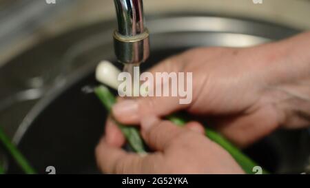 3d illustration - Chopping Green Onions On A Wooden Cutting Board Stock ...