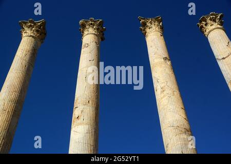 Wall of the Capitol building in the Roman city of Dougga in Tunisia. It ...