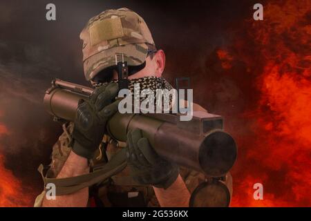 Private Military Contractor firing RPG (rocket propelled grenade ...