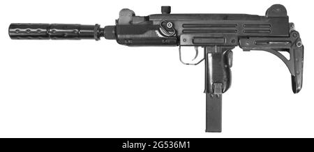 UZI submachine gun with silencer isolated on white background Stock ...