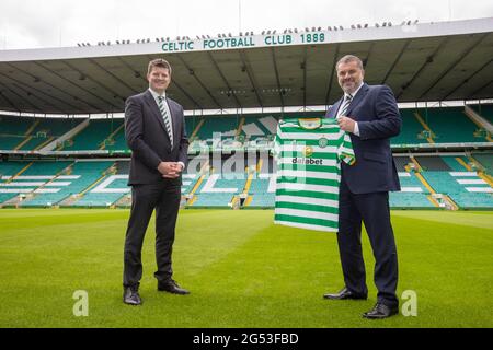 Celtic new manager Ange Postecoglou (right) and Chief Executive Dominic ...