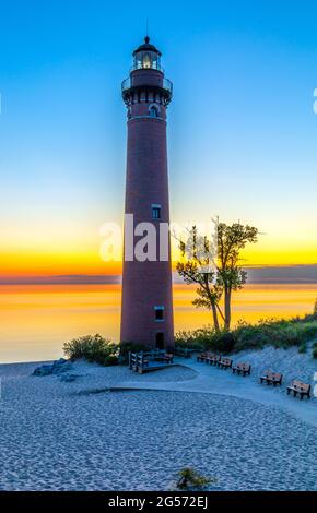 Little Sable Point Lighthouse at Sunset on Lake Michigan Stock Photo ...