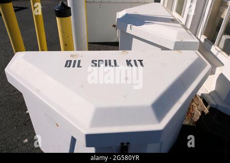 Oil spill kit box or container at the Marina District in San Francisco ...