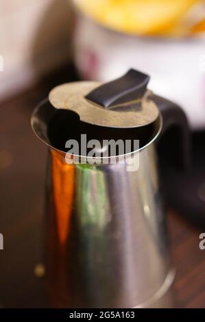 Geyser coffee maker and cup of espresso on white background Stock Photo ...