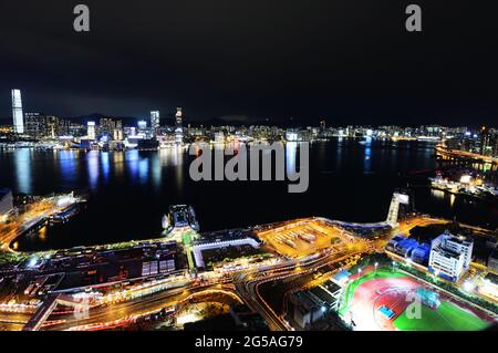 A view of Kowloon's Victoria harbour waterfront as seen from Wan Chai ...