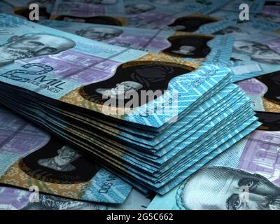 Costa Rican money, Colones, All banknotes fanned out and held in a male ...