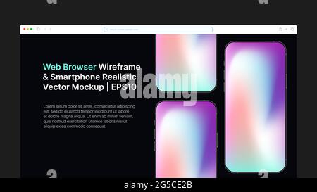 Web Browser Wireframe and Smartphone Realistic Vector Mockup ...