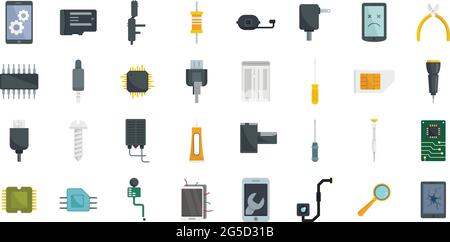 Tablet repair icons set flat vector. Break head. Fix repair isolated ...