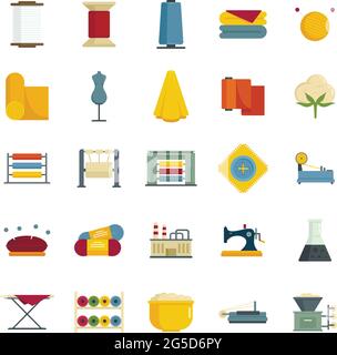 Thread production icons set flat vector. Fashion beauty. Fabric factory ...