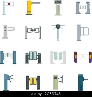 Automatic gate icons set flat vector. Electric door. Garage rolling ...
