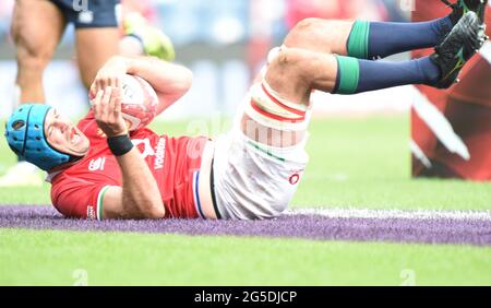 Tadhg Beirne of the British & Irish Lions is tackled during the rugby ...